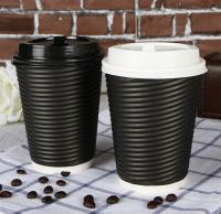 China Custom Black Ripple Wall Disposable Paper Cup 90mm Double Wall Kraft Coffee Cup with Lid for sale