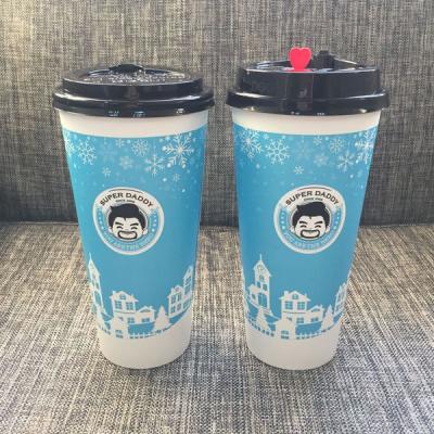 China 16oz Disposable Paper Cups with Lids Eco-Friendly Food Grade for Boba Tea Shops for sale