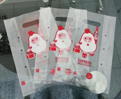 China HDPE Fried Chicken Biodegradable Plastic Bags 100% Virgin Material Take Away Recycling Bags with Handles for sale