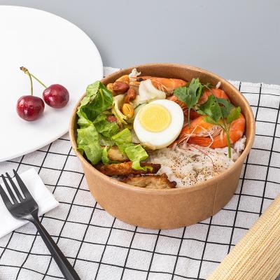 China Kraft Paper Salad Bowl with PET Lid Disposable Food Container Custom Size Food Grade for sale