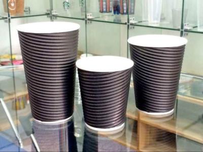 China 8oz 12oz 16oz Black Ripple Paper Cup Eco Friendly Disposable Hot Coffee Cups 330gsm for sale