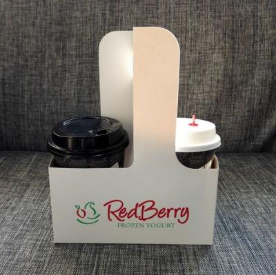 China Eco Friendly Disposable Kraft Paper Coffee Cup Carrier 2 Cup 4 Cup Holder for sale