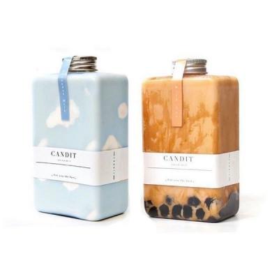 China 500ml Square PET Bubble Tea Bottle Custom Logo BPA Free Reusable for sale