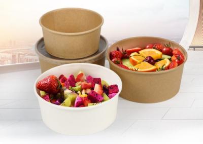 China PE Coated Recyclable 750ml Kraft Paper Salad Bowls for Takeaway for sale