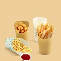 China Grease Proof Disposable French Fries Paper Cup 14oz 16oz Kraft Takeout for Restaurants for sale
