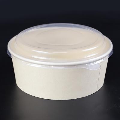 China 1300ml Kraft PLA Biodegradable Salad Paper Bowl with Plastic Lid 100C Oil Resistant for sale