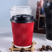 China 8oz Double Wall Disposable Paper Cup Ripple Kraft Cups with Lids 90mm Top for sale