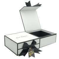 China White Magnetic Gift Box with Black Ribbon for Clothing & Silk Scarves - Custom Rigid Packaging 12