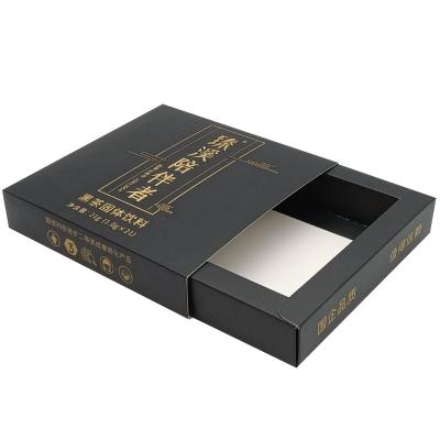 China Custom Black Tea Bag Packaging Boxes with Gold Foil Stamping - Slide Drawer Design in Custom Sizes and Materials for sale