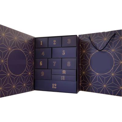 China Custom 24 Drawer Cosmetic Advent Calendar Box - 1200g Cardboard Magnetic Packaging for Christmas Gifts for sale