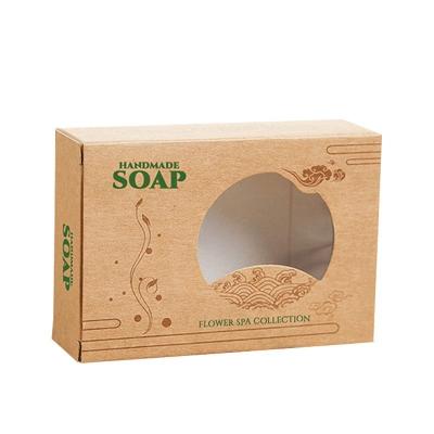 China Personalized Custom Small Soap Gift Box Eco Friendly Cardboard Packaging With Window Kraft Paper Boxes For Home Made Soap for sale