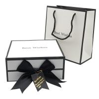 China White Magnetic Gift Box with Black Ribbon for Clothing & Silk Scarves - Custom Rigid Packaging 12