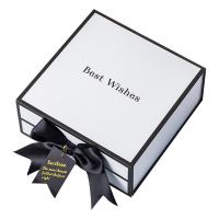 China White Magnetic Gift Box with Black Ribbon for Clothing & Silk Scarves - Custom Rigid Packaging 12