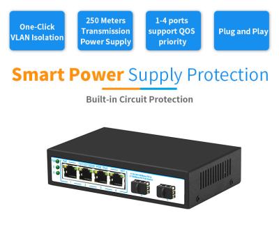 China 4 Port Gigabit PoE Extender Switch 60W 1 In 4 Out 250m Long Distance for sale
