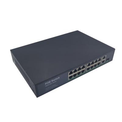 China 16 Port 100M PoE Switch 2 Gigabit Uplink 1 SFP Slot 250m Distance Fanless for sale