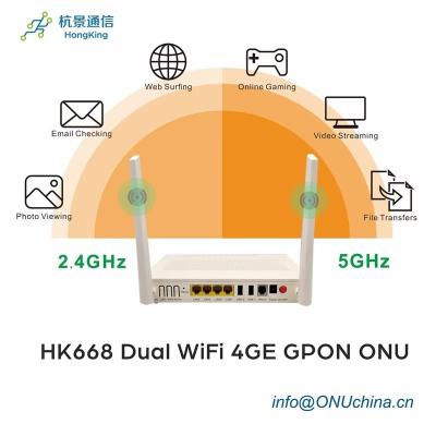 China FTTH GPON ONU WiFi Router 4GE 1POTS Dual Band 2.4G 5G AC 12V 1.5A for sale