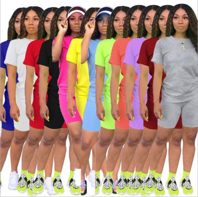 China 2021 Wholesale Anti-Wrinkle Women's Jogging Suit Sweat Biker Short Set Summer Women Two Piece Overalls Tracksuits Outfits 2 Piece Set for sale