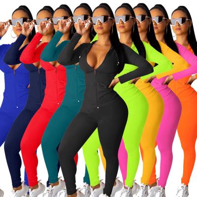 China 2021 Breathable Custom Track Sets Simple Two Piece Sweatsuit Jacket Womens Gym Suit Drop Long Sleeve Tracksuit Set for sale