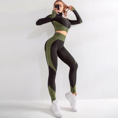 China Wholesale Breathable Seamless Yoga Set Women Gym Clothing Fitness Leggings+Cropped Waist Bra High Sport Suit Women Yoga Sets Fitness Women for sale