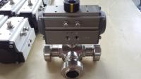 China 3 Ways Sanitary Pneumatic Ball Valve With Double Acting Actuator for sale