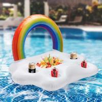China Summer Rainbow Fun Inflatable Floating Drink Holder for Pool with Cup Holder Pool Drink Floats for sale