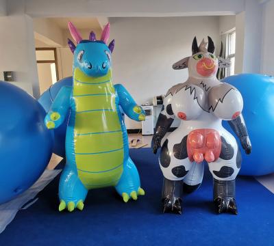 China Beile Custom PVC Inflatable Cow Suit Sexy Big Boobs Cosplay Party Adult Size 0.4mm for sale