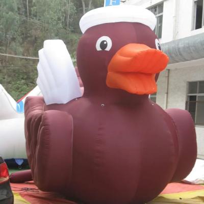 China Giant Cartoon Inflatable Brown Duck Model 2.5mH Custom Logo for Pool Party Promotion for sale