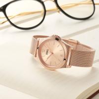 China Women's Analog Quartz Rose Gold Watch with Stainless Steel Mesh Strap Ladies Watch Simple and Elegant for sale