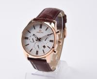 China Business Gift Leather Strap Wrist Watches , IP Plating Mens Stainless Steel Watch for sale