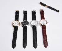 China Business Gift Leather Strap Wrist Watches , IP Plating Mens Stainless Steel Watch for sale