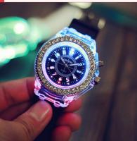 China Rainbow Color Band Kids Waterproof Watch , Silicone Quartz LED Light Up Watch for sale