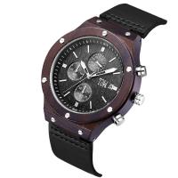 China Wooden Custom Design Watches With Date Week Feather Display Black Color for sale