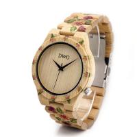 China Lightweight Bamboo Wrist Watch Handmade Round Case Shape For Thanksgiving  Day for sale