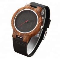 China Simple Dial Wooden Quartz Watch With Leather Band And 2 Year Battery for sale