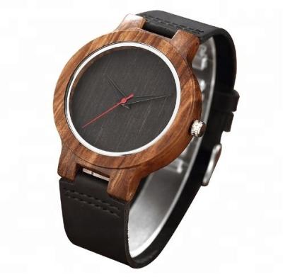China Simple Dial Wooden Quartz Watch With Leather Band And 2 Year Battery for sale