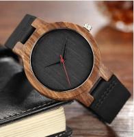 China Simple Dial Wooden Quartz Watch With Leather Band And 2 Year Battery for sale