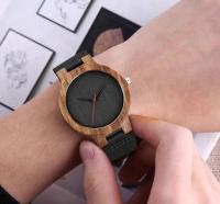 China Simple Dial Wooden Quartz Watch With Leather Band And 2 Year Battery for sale