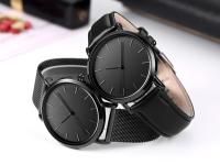 China Matte Black Men Quartz Dress Watch With Black Genuine Leather Strap Band for sale