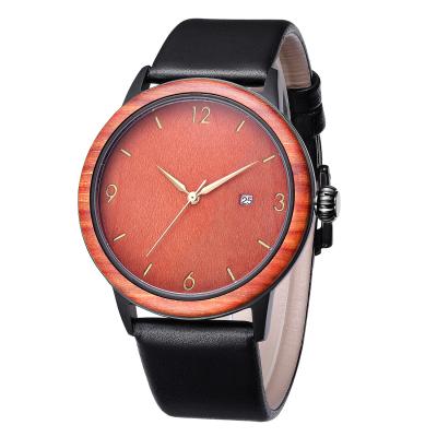China Men's Unique Design Wooden Watches with Soft Leather Band Men Wristwatch for sale
