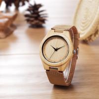 China Fashion Design Wooden Quartz Watch , Leather Strap Japan Movement Bamboo Wrist Watch for sale