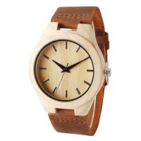 China Genuine Leather Band Bamboo Wooden Watch Simple Design With Japan Quartz Movement for sale