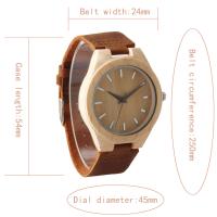China Genuine Leather Band Bamboo Wooden Watch Simple Design With Japan Quartz Movement for sale