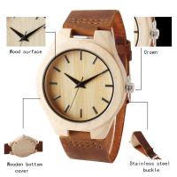China Genuine Leather Band Bamboo Wooden Watch Simple Design With Japan Quartz Movement for sale