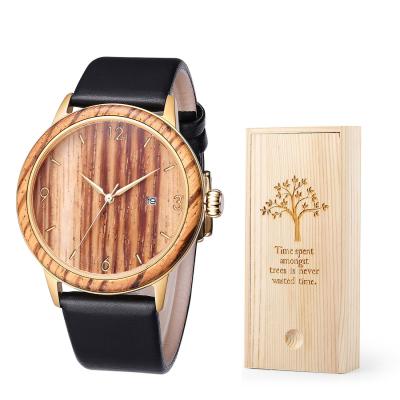 China Custom Bamboo Wooden Quartz Watch Leatcher Strap 3/5 ATM Waterproof For Men for sale