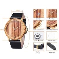 China Custom Bamboo Wooden Quartz Watch Leatcher Strap 3/5 ATM Waterproof For Men for sale