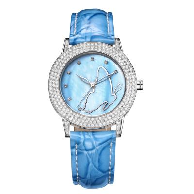 China 3ATM Blue Custom Full Diamond Women Watch for sale