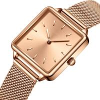China Ladies Square Stainless Steel Back Quartz Watch Mesh Band Wrist Watch for sale