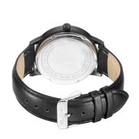 China PVD Black Plated Luxury Mens Quartz Watch Black Leather Waterproof Watch for sale