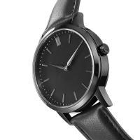China PVD Black Plated Luxury Mens Quartz Watch Black Leather Waterproof Watch for sale