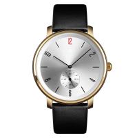 China PVD Plated Alloy Mens Quartz Watch Black Italian Leather Band Classic Style for sale